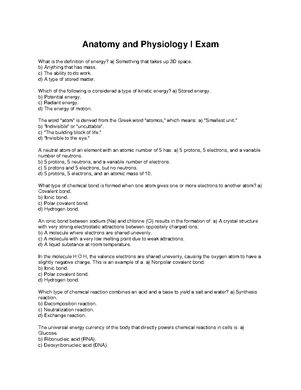 Anatomy and Physiology I Final Exam Review Notes - Studocu