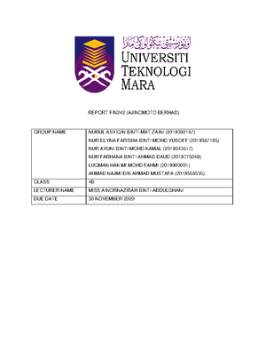 FIN242 Group Assignment - UNIVERSITI TEKNOLOGI MARA, ALOR GAJAH CAMPUS ...