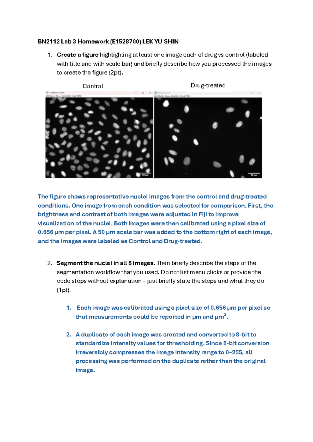BN2112 Lab 3 Homework - Image Analysis of Drug Effects on Nuclei - Studocu
