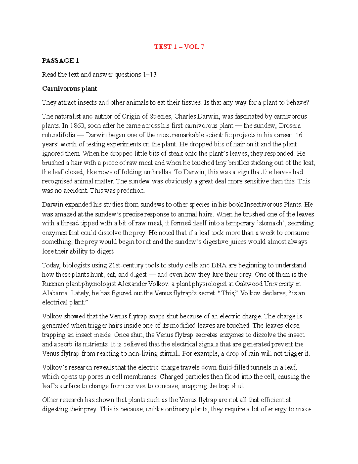 TEST 1 VOL 7: Insights into Carnivorous Plants and Ancient ...