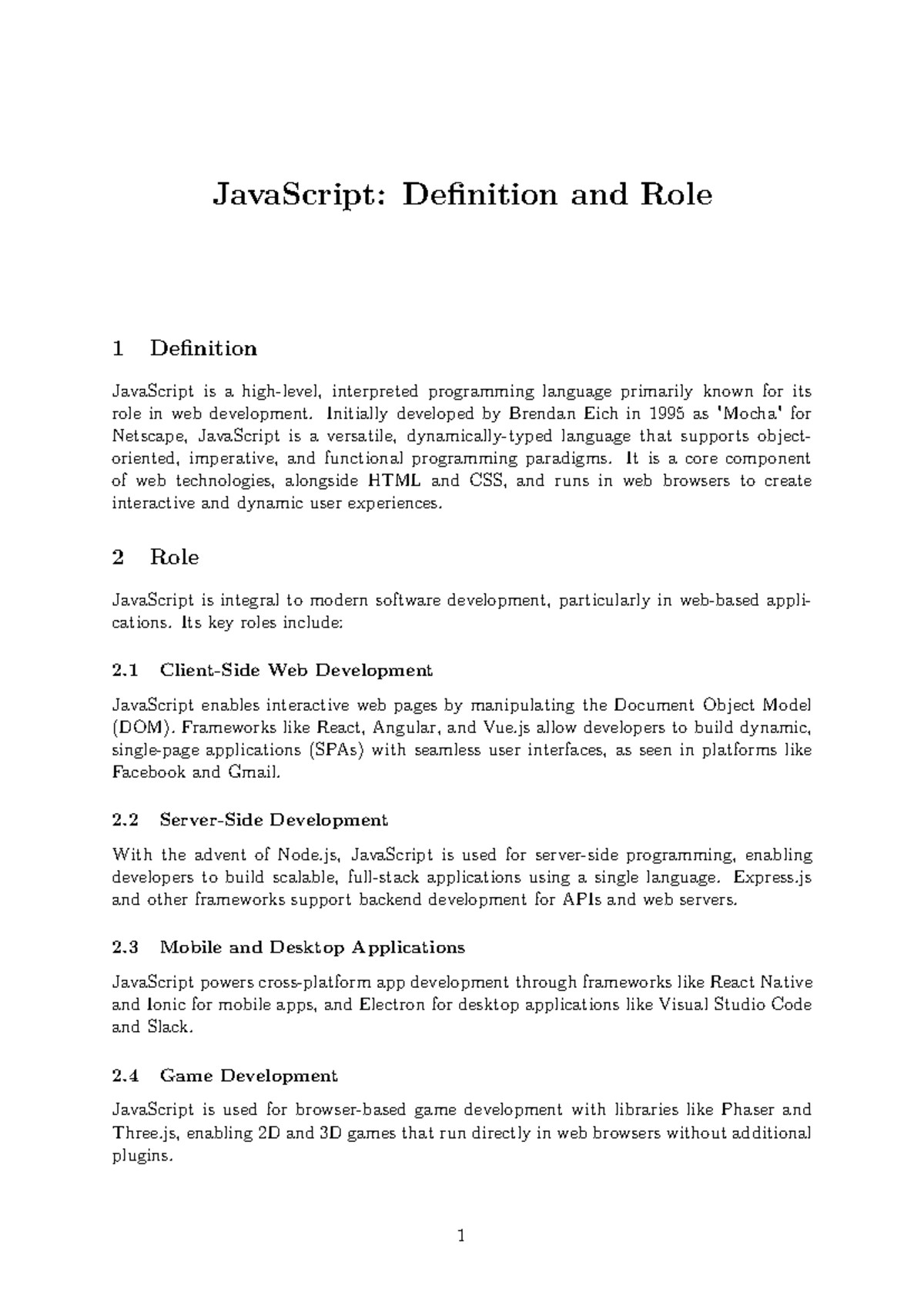 JavaScript: Definition and Role in Web Development (CS101) - Studocu