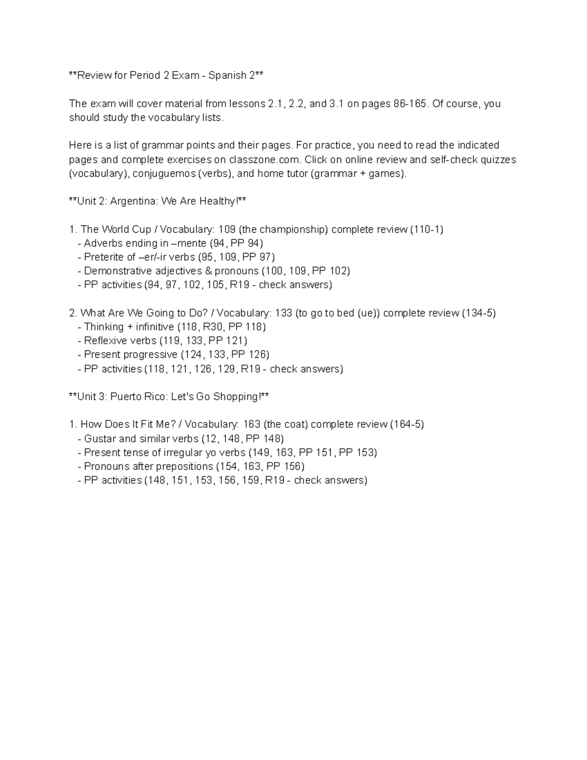 Review Guide for SPAN 2 Period 2 Exam: Key Topics & Vocabulary - Studocu
