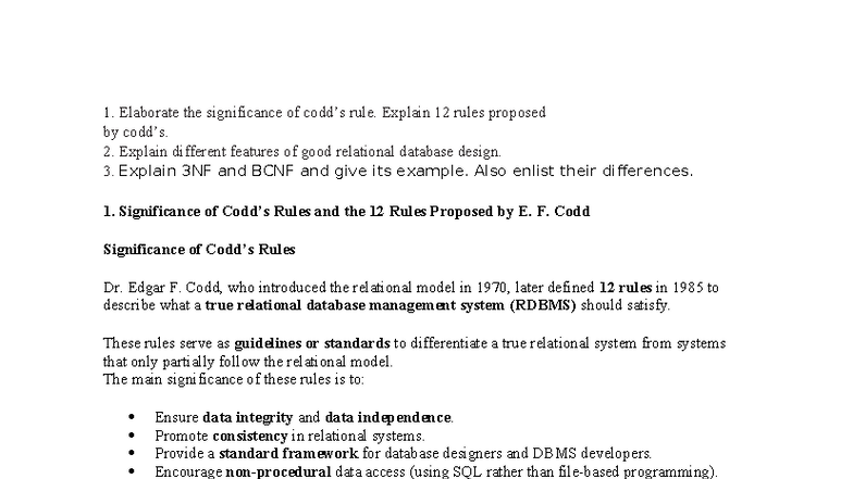 DBMS Assignment: Codd's 12 Rules, Database Design, and ACID Properties ...