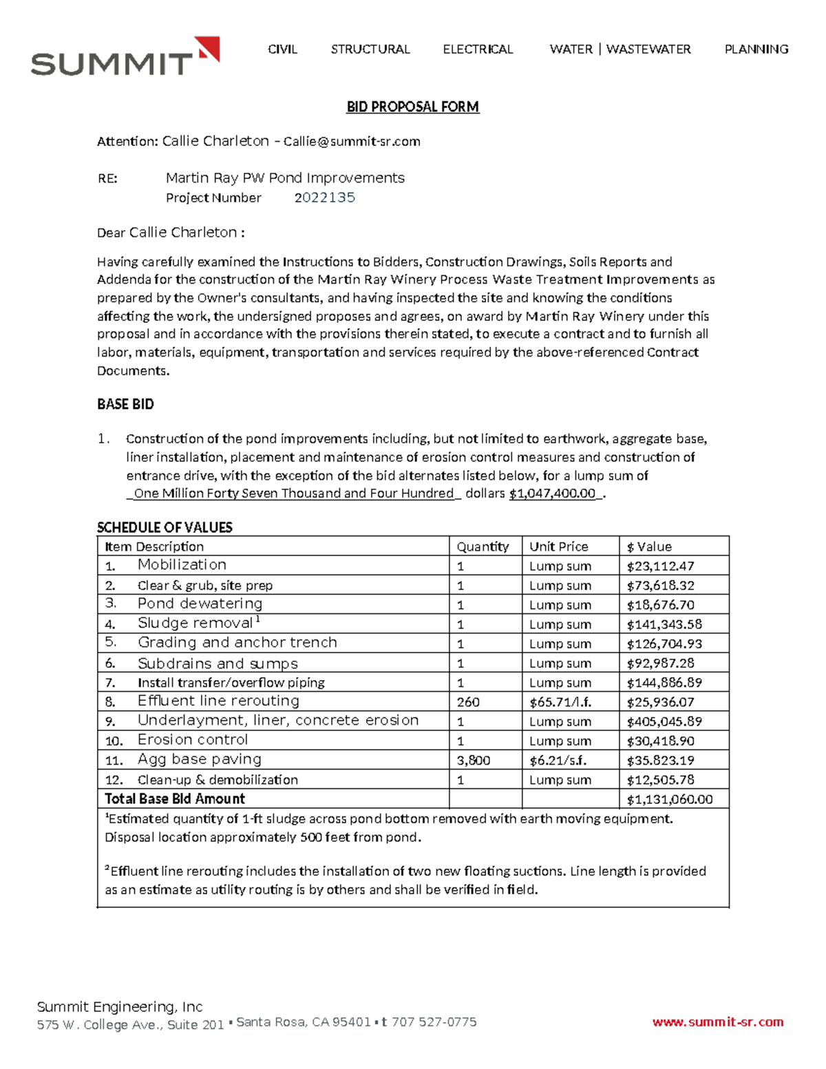 BID Proposal FORM - An example bid form for classwork - CIVIL ...