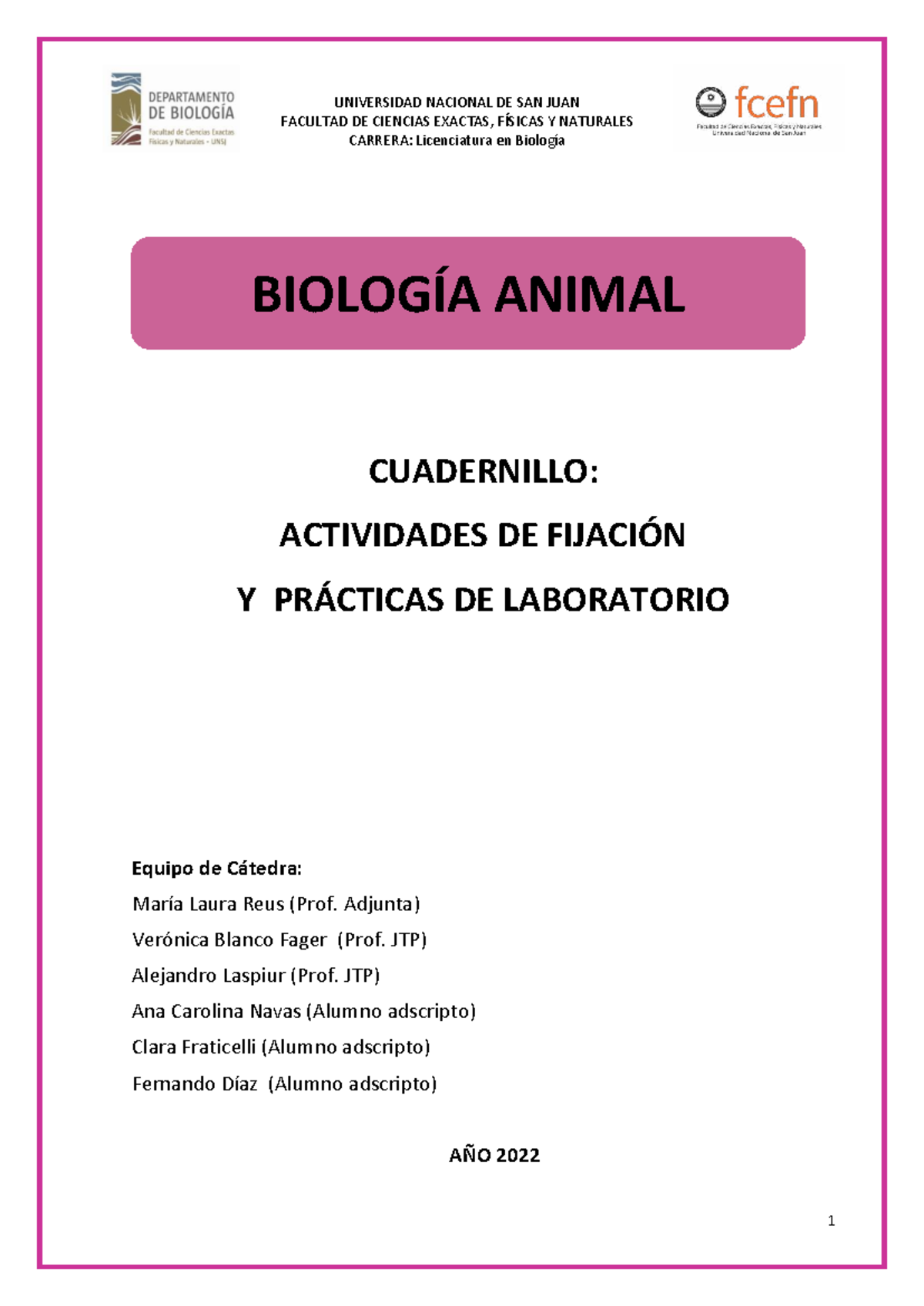 Cuadernillo de Biología Animal - Lic. en Biología - 2022 - Studocu