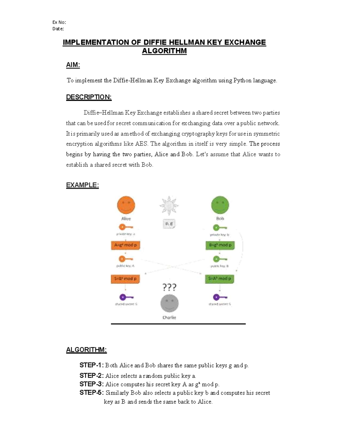 Implementation of Diffie-Hellman Key Exchange Algorithm (CS101) - Studocu