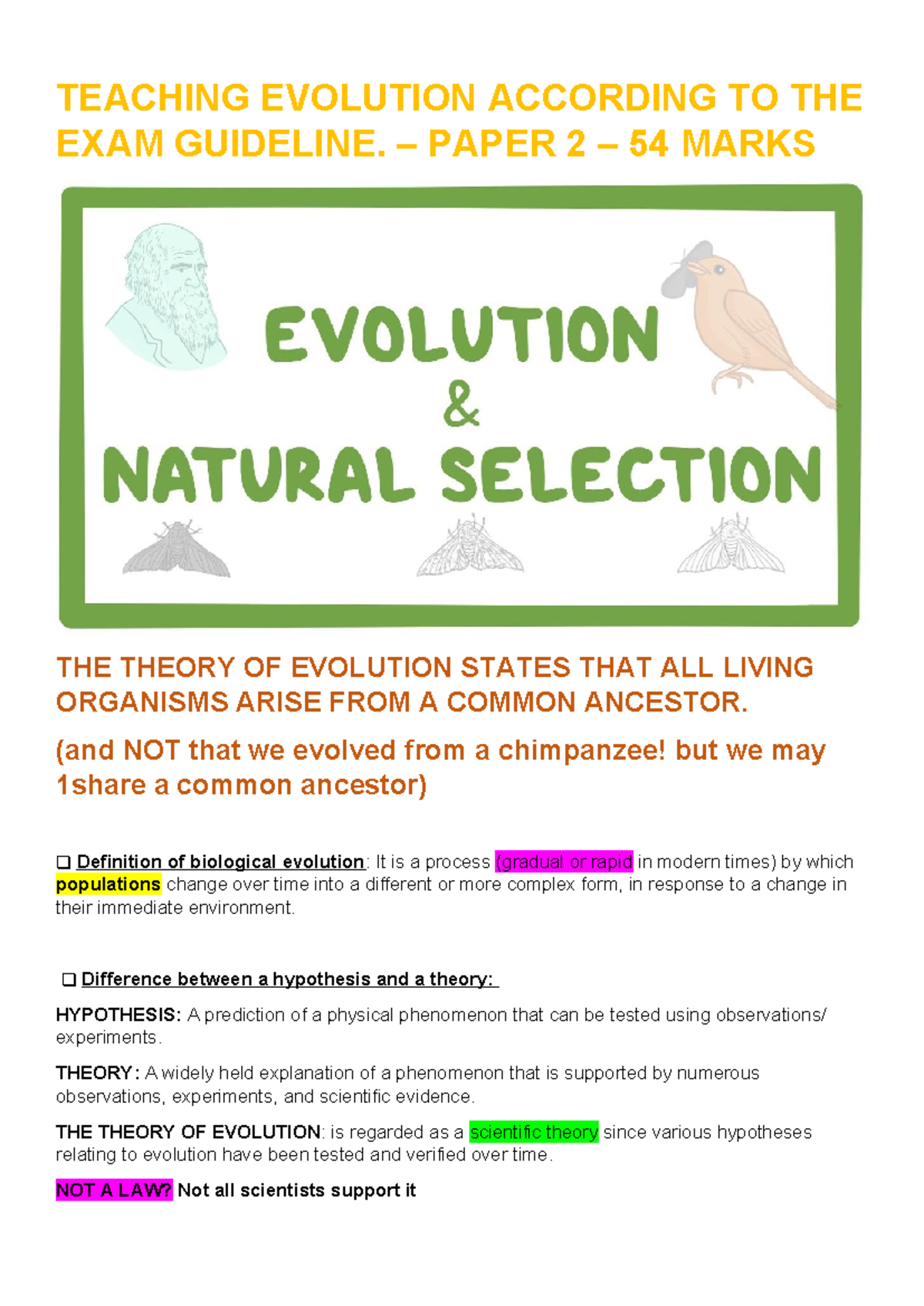 Evolution Notes: Understanding the Theory and Evidence (BIO 101) - Studocu