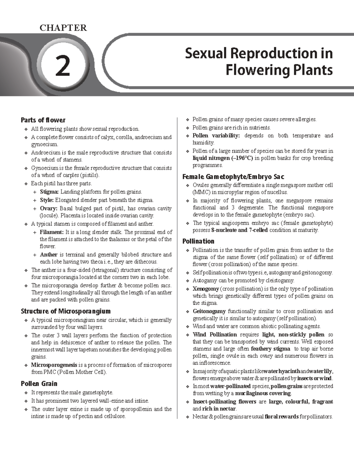 CHAPTER 2: Sexual Reproduction in Flowering Plants - Short Notes - Studocu