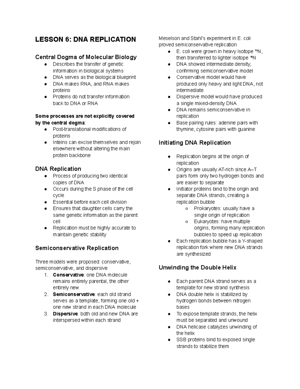 Chapter 6: DNA Replication and the Central Dogma of Molecular Biology ...
