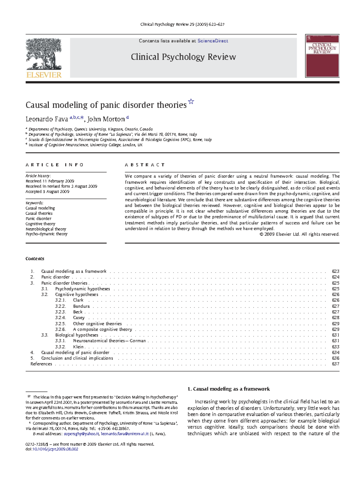 Causal Modeling of Panic Disorder Theories: Insights and Implications ...