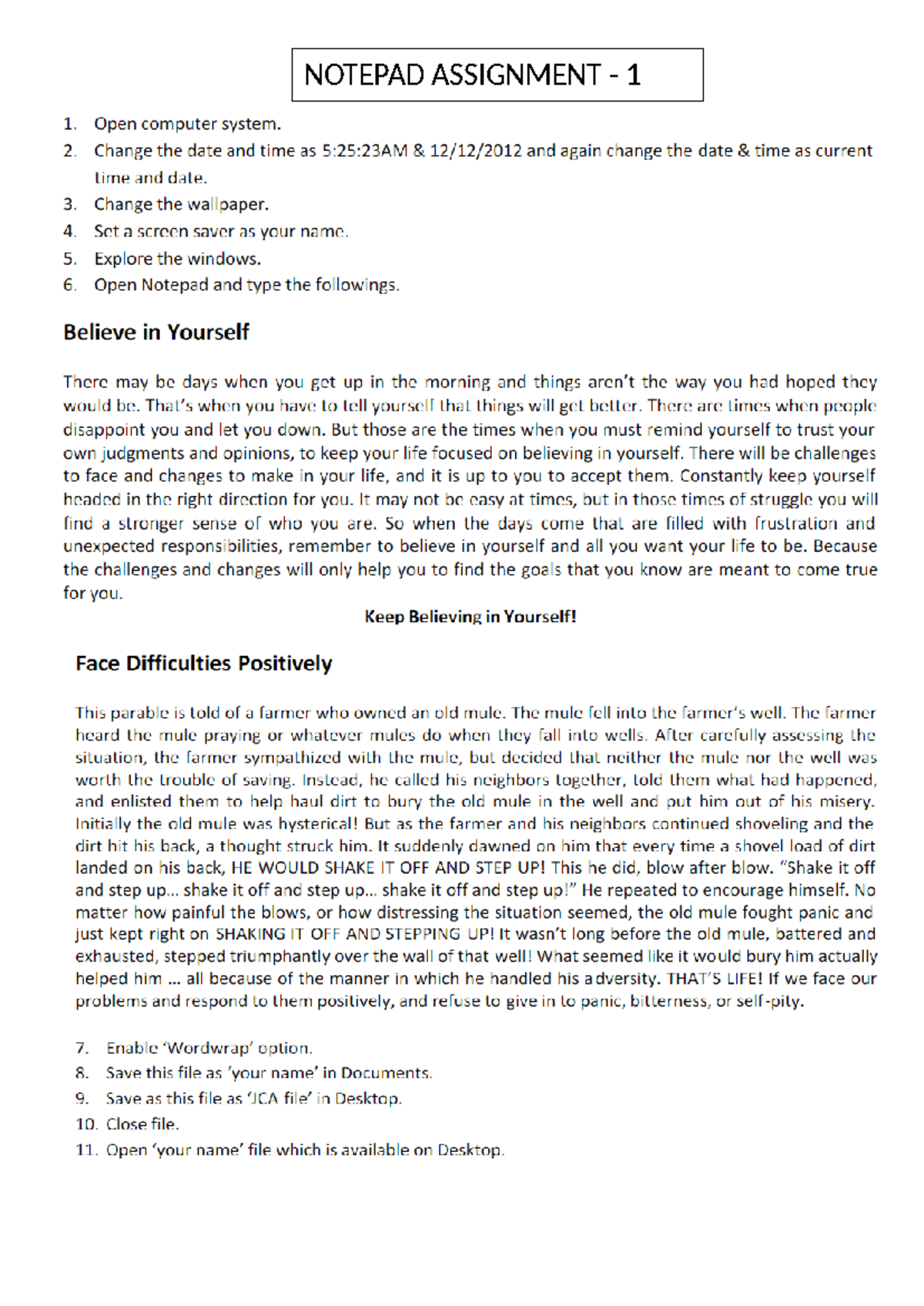 Wordpad Assignment 1 - Practice Formatting Techniques - Studocu