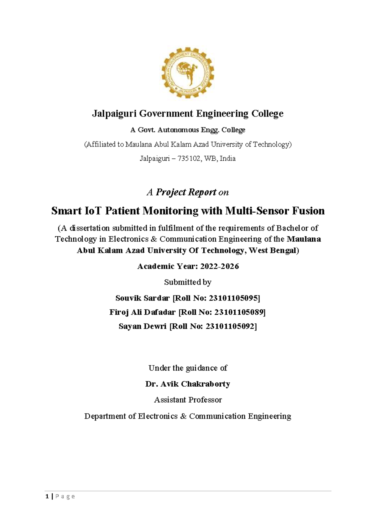 B.Tech Project Report: Smart IoT Patient Monitoring (ECE) - Studocu