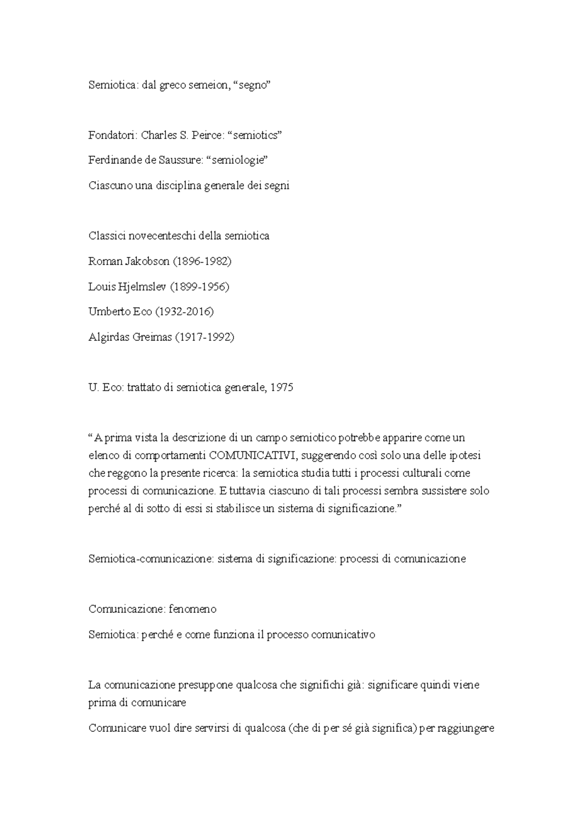 Semiotica: Fondamenti e Processi Comunicativi nel 20° Secolo - Studocu