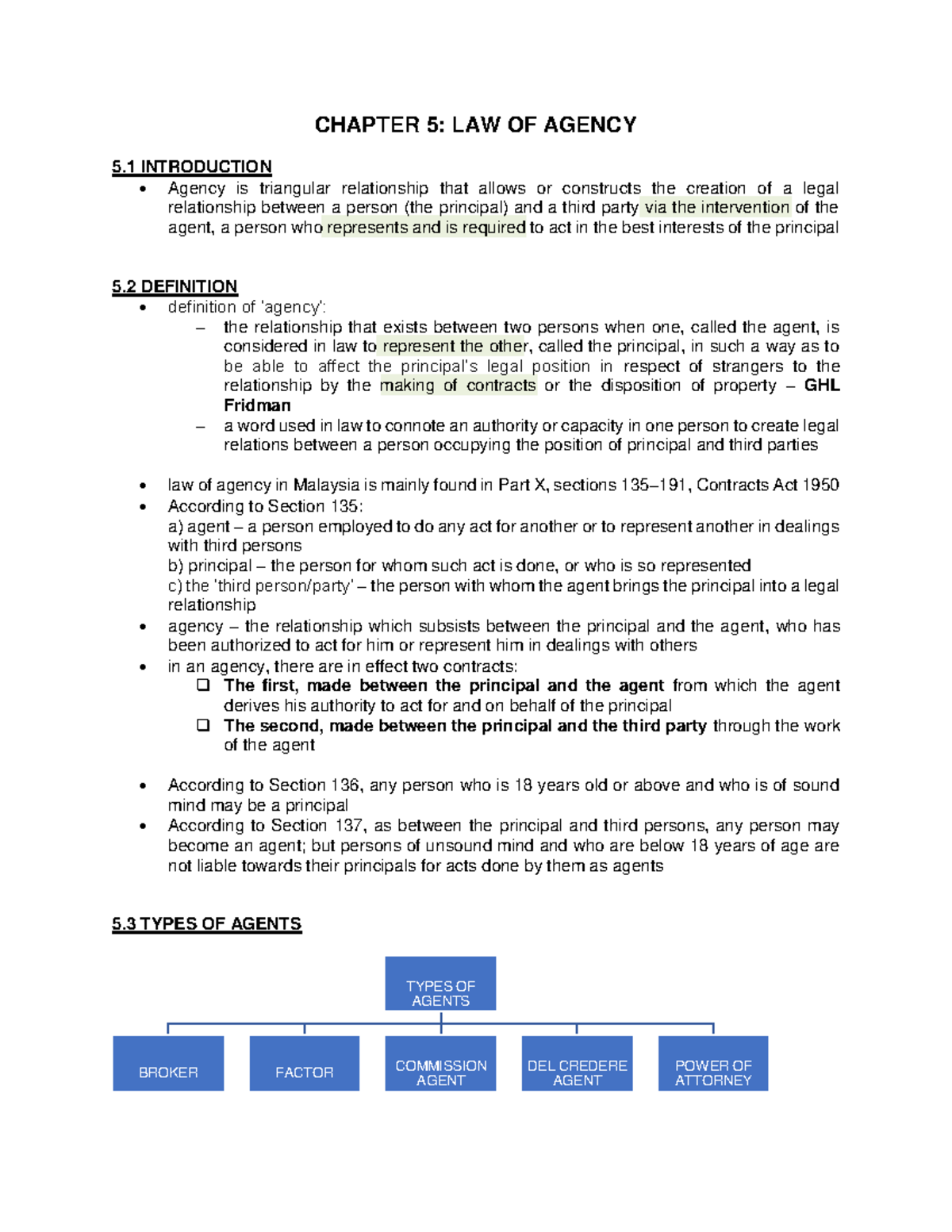 Law of Agency (Chapter 5) - Overview and Key Concepts - Studocu