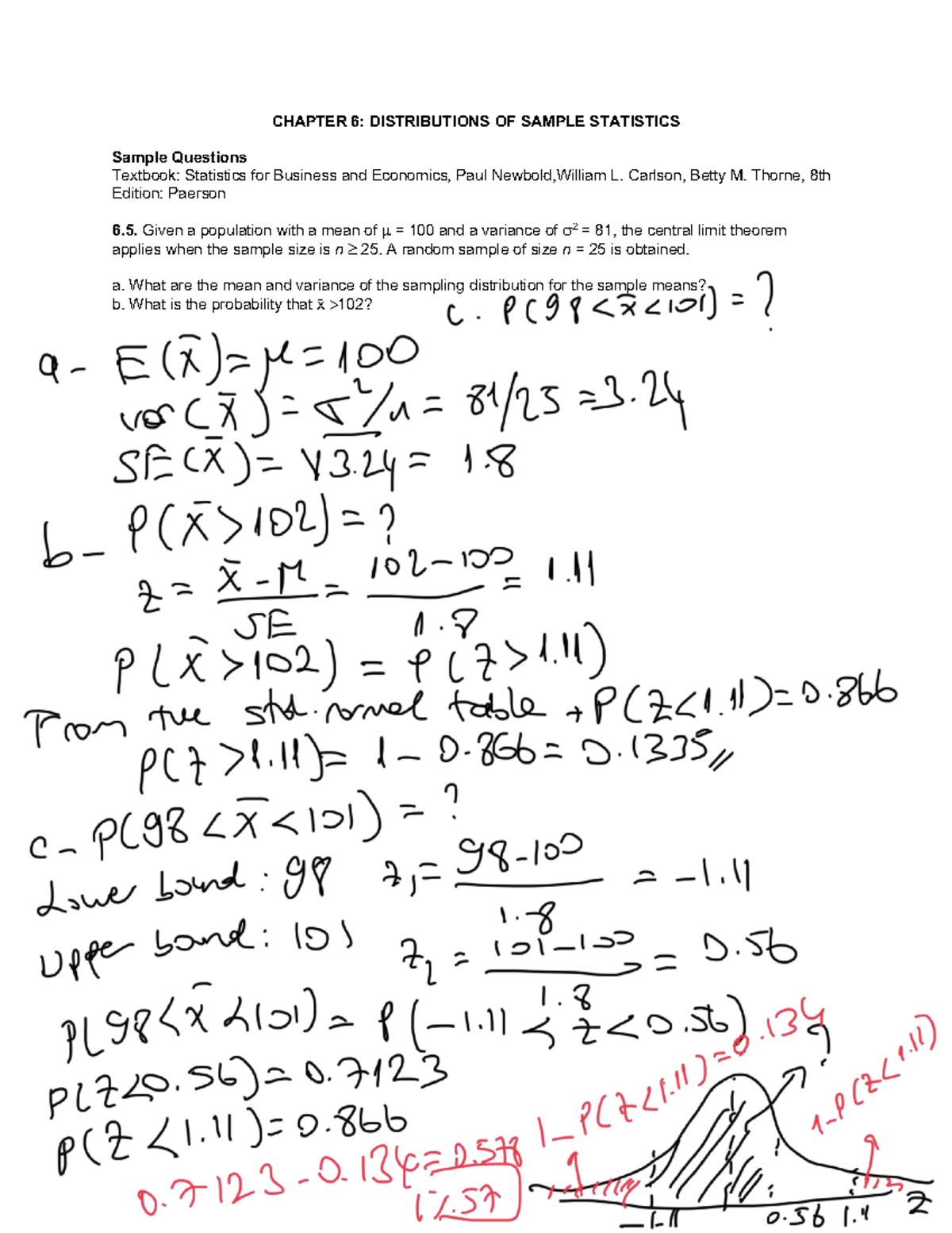 Chapter 6 Problems: Distributions of Sample Statistics (AK) - Studocu