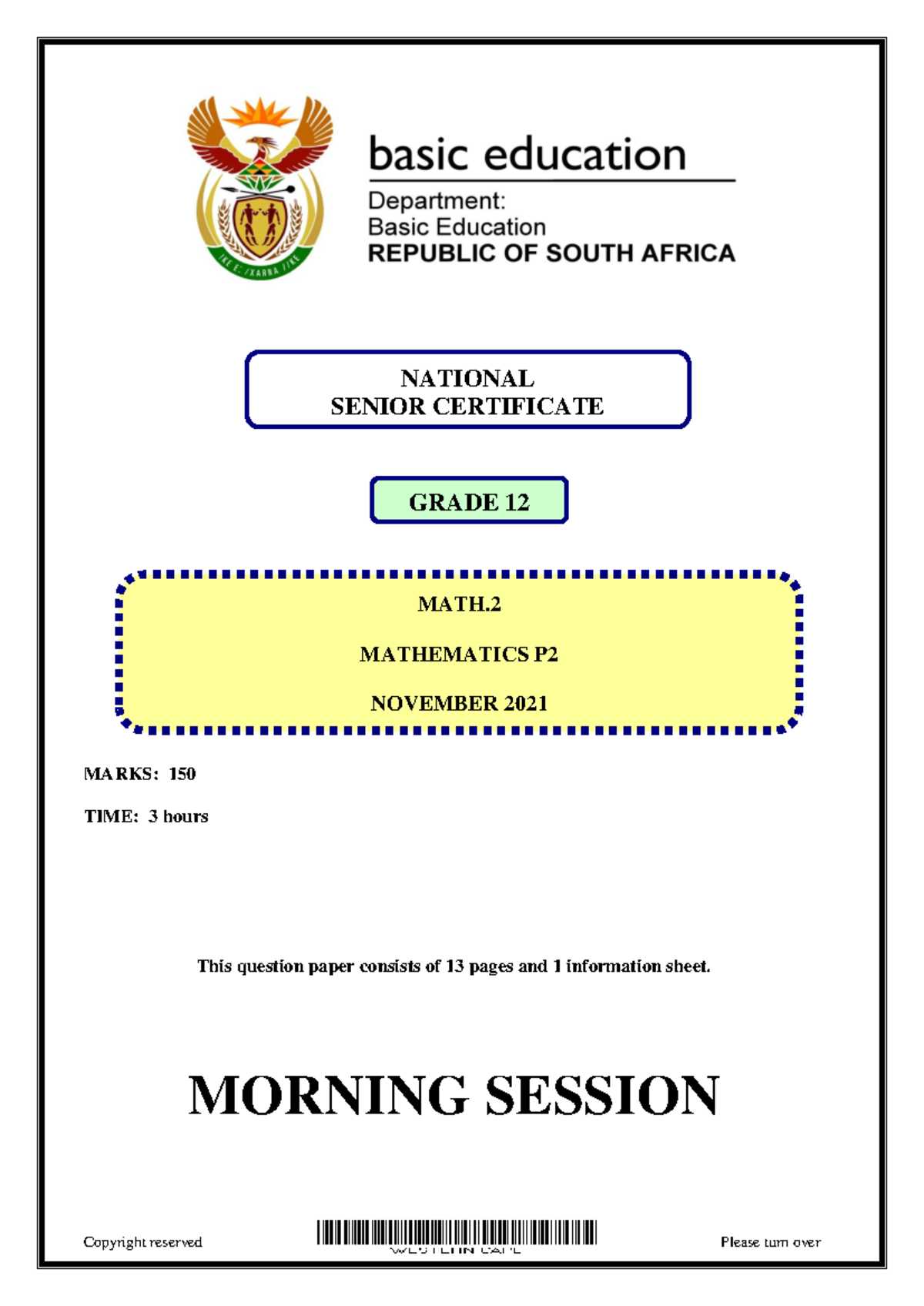 Mathematics P2 Nov 2021 Exam Paper - Grade 12 NSC - Studocu
