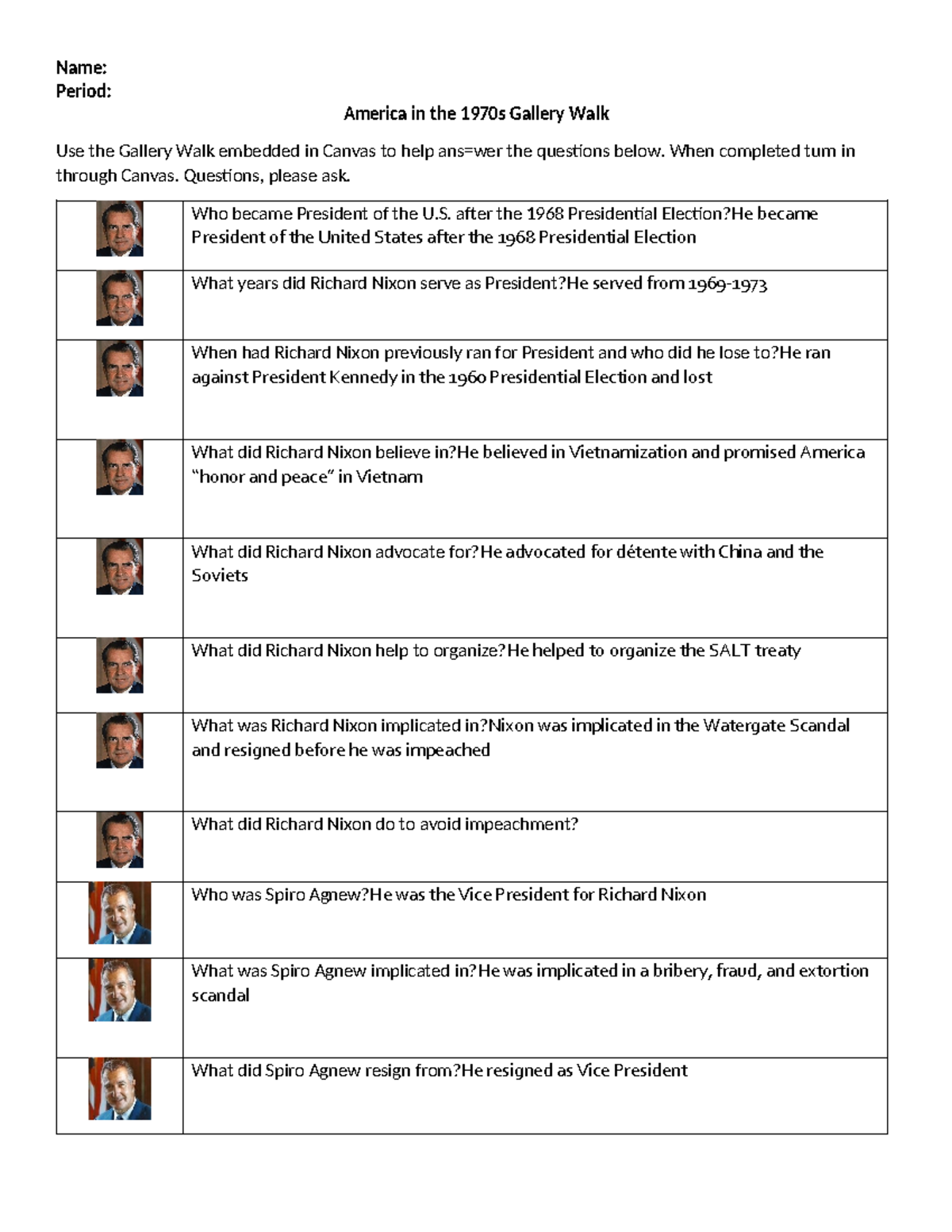 1970s U.S. History Gallery Walk Questions and Answers (2022) - Studocu