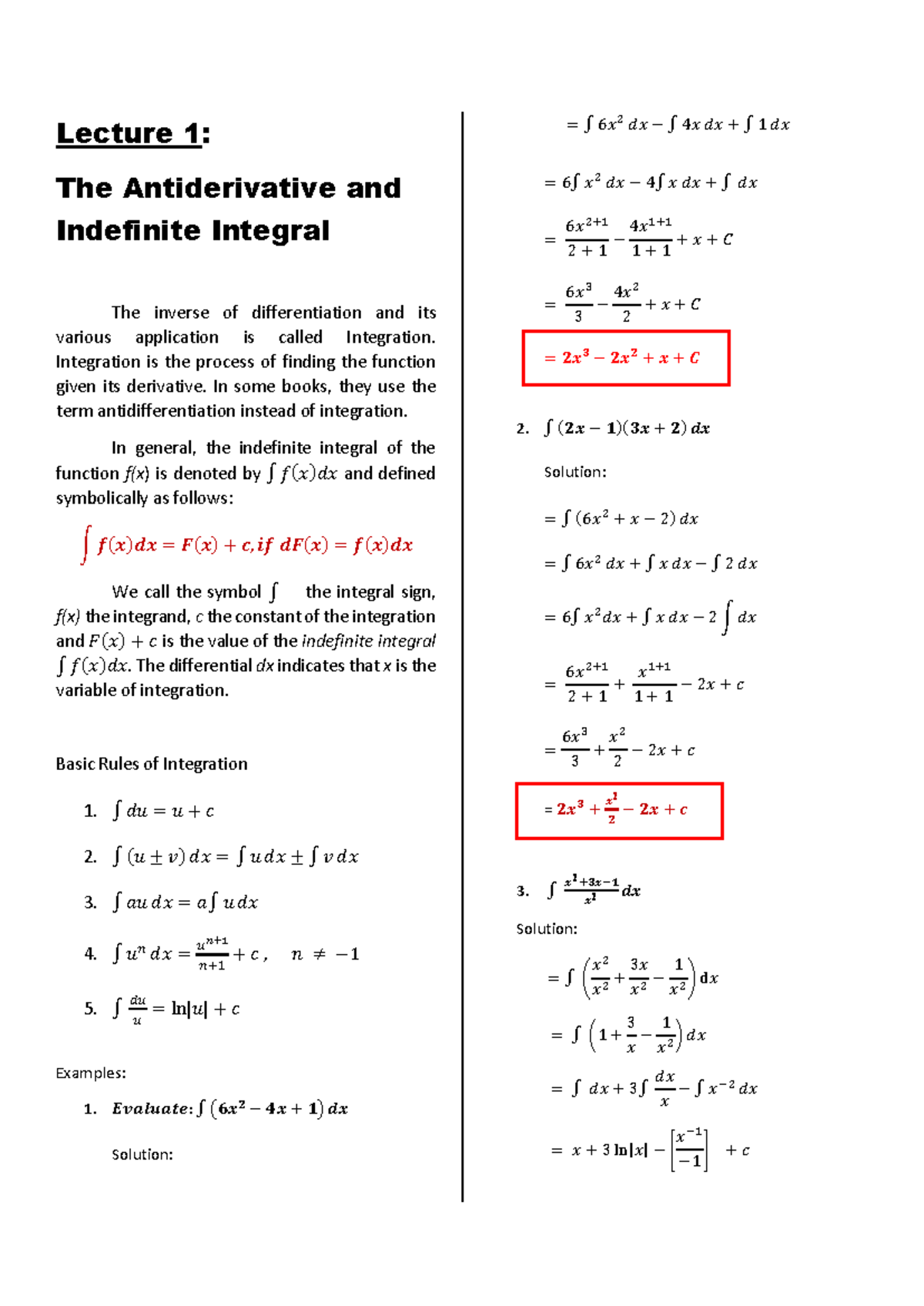 Lecture 1: Introduction to Integral Calculus and Antiderivatives - Studocu