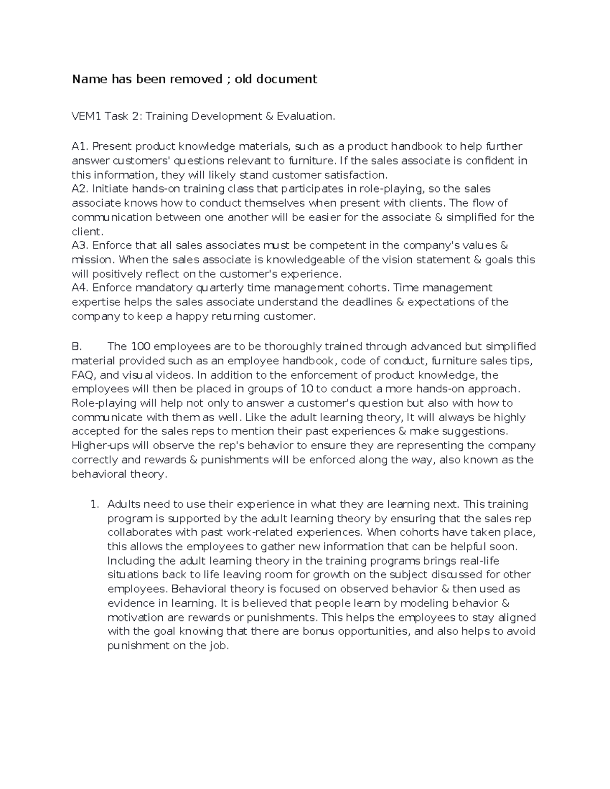 VEM1 Task 2 - Training Development & Evaluation Strategies - Studocu