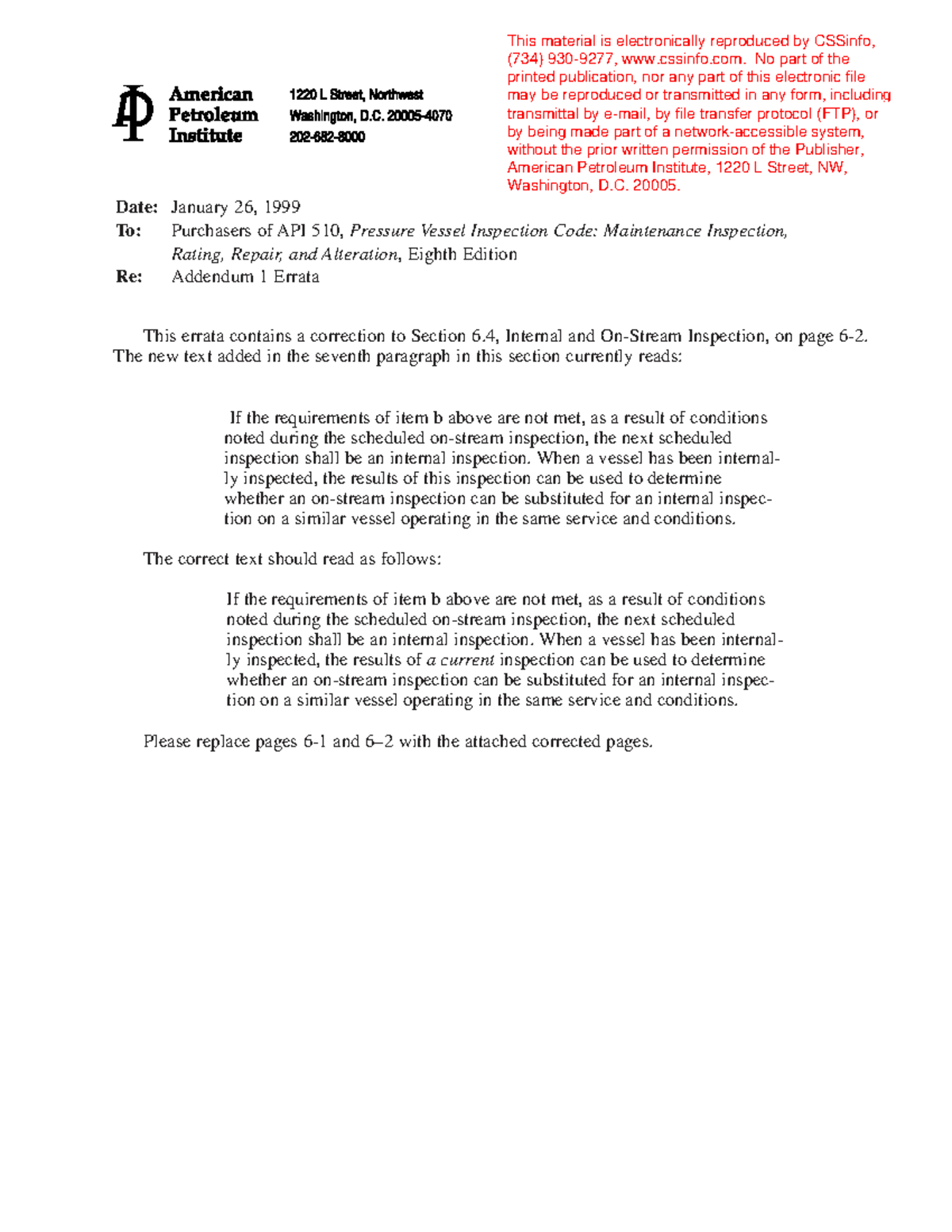 API 510 Pressure Vessel Inspection Code: Errata and Addendum 1 - Studocu