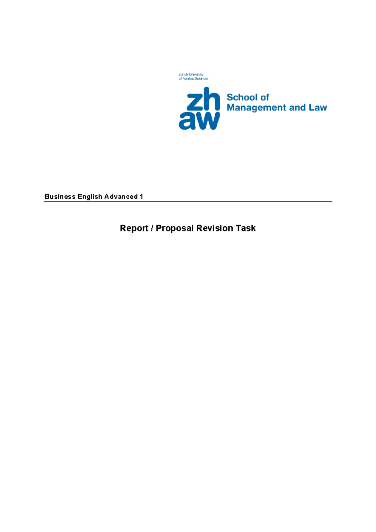Business English Adv 1: Report/Proposal Revision Task Guide - Studocu