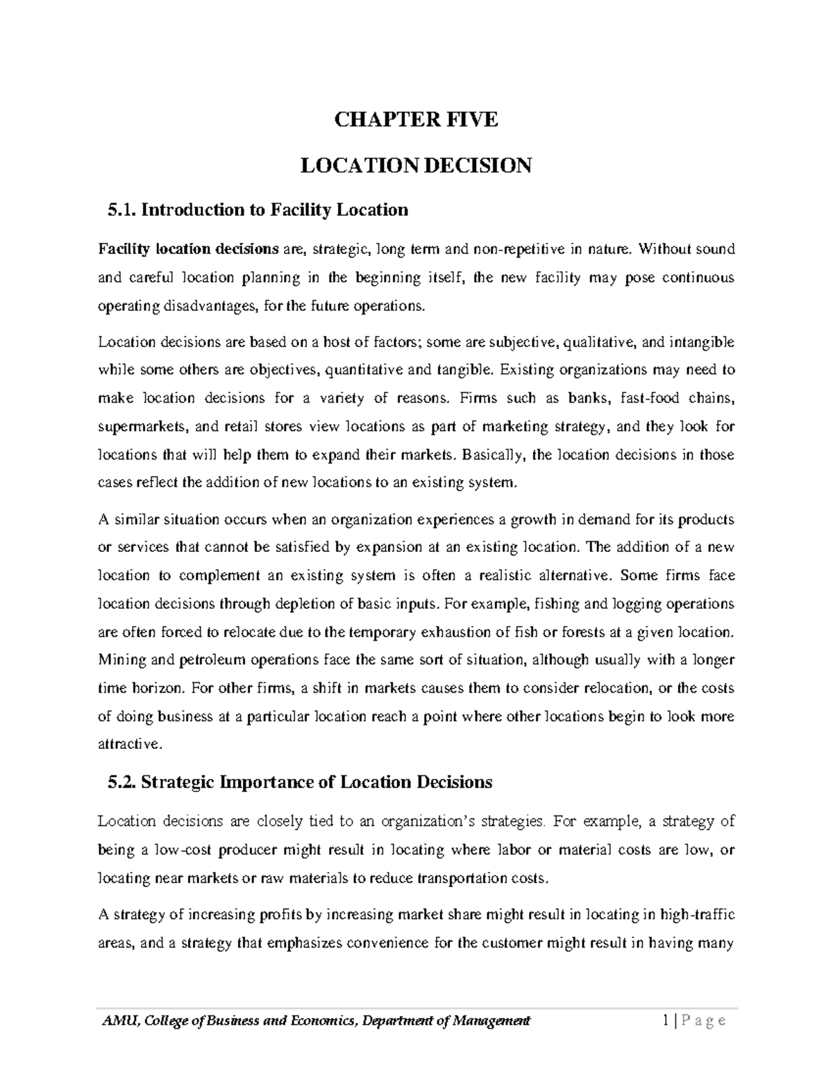 Location Decision Strategies for Facility Cost-Profit Analysis (AMU ...