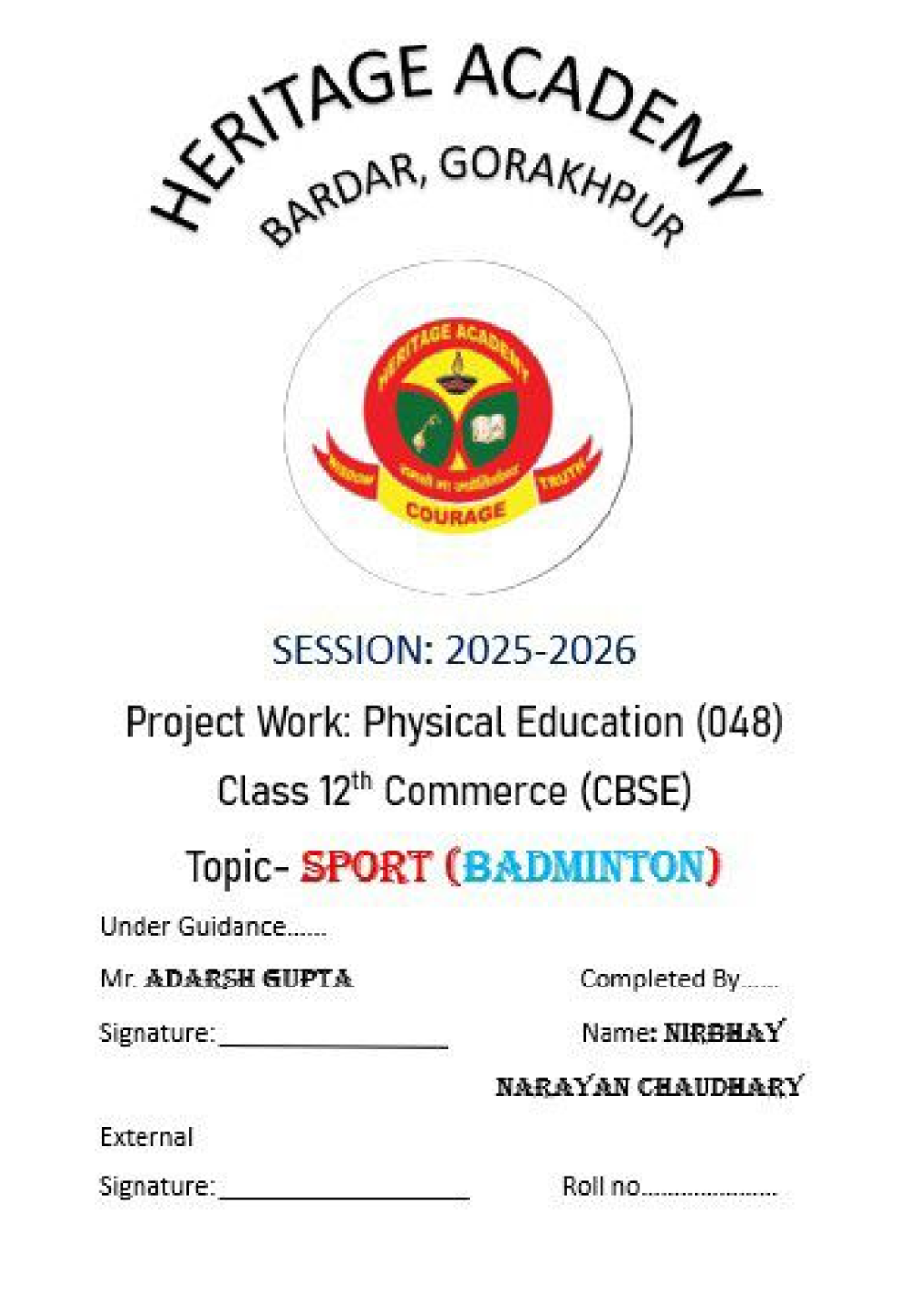Project Work: Physical Education (048) - Badminton Overview for Class ...