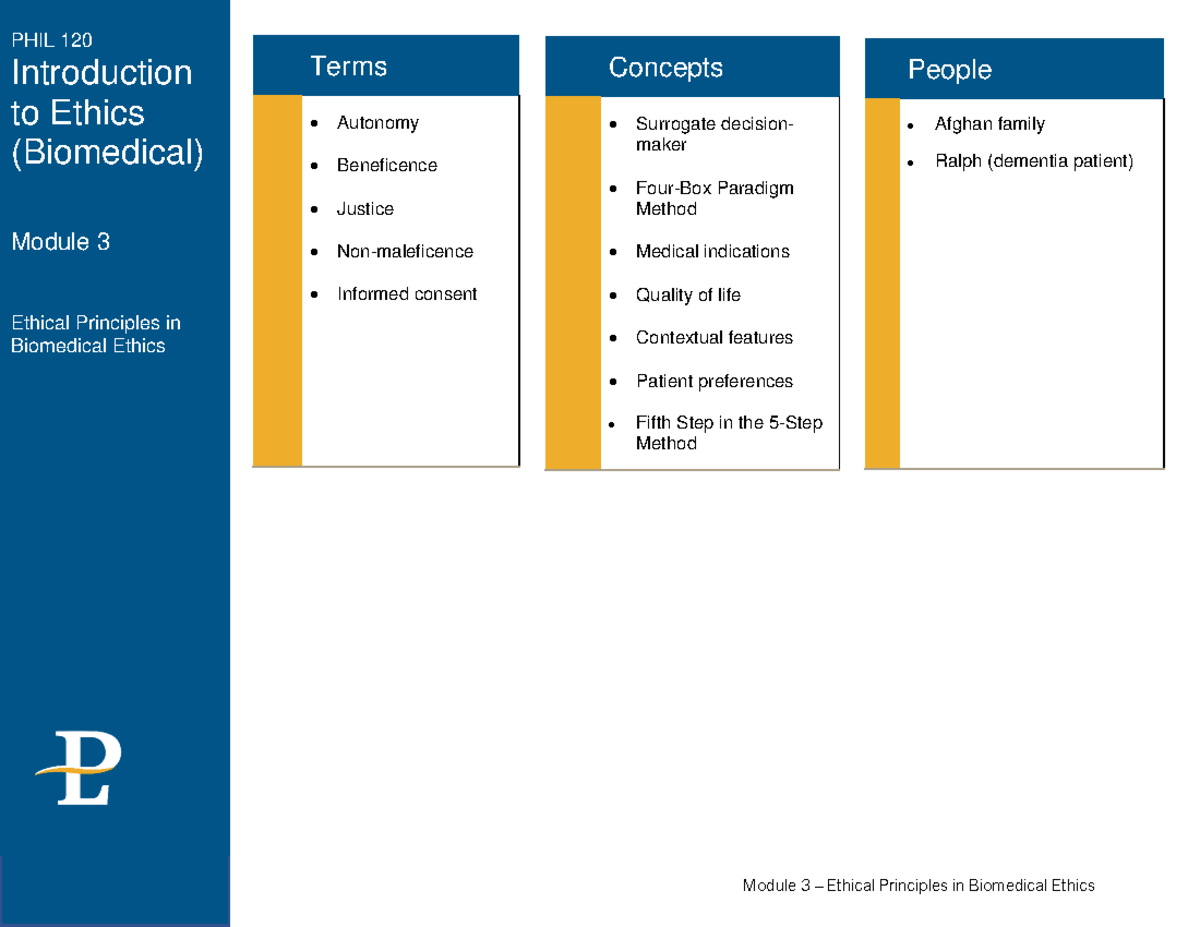 PHIL 120 M3 Study Guide - Module 3 – Ethical Principles in Biomedical ...