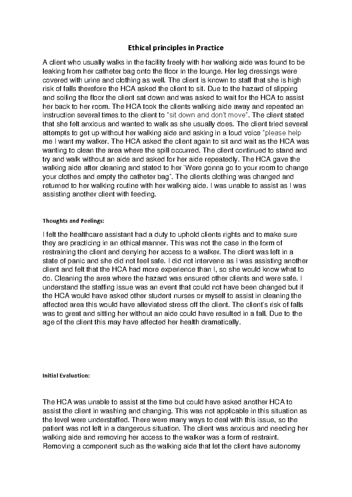 Ethical Principles in Client Care: An Analysis of HCA Practice - Studocu