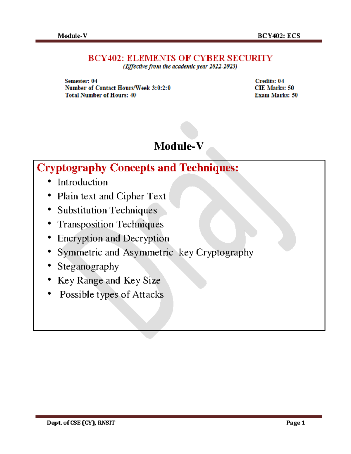 BCY402: ECS Cryptography Concepts - Techniques & Security Overview - Studocu