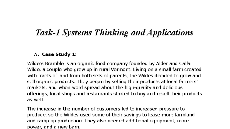 D459-Task1: Case Study on Systems Thinking in Organic Business - Studocu