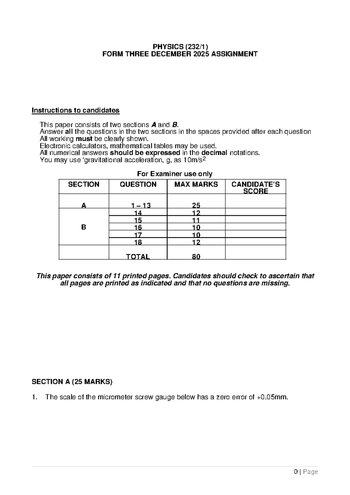 Physics F3 December 2025 Assignment - Comprehensive Guide - Studocu