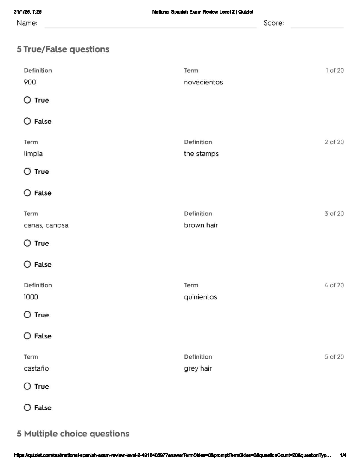 7:25 National Spanish Exam Review Level 2 I - Vocab Quizlet - Studocu