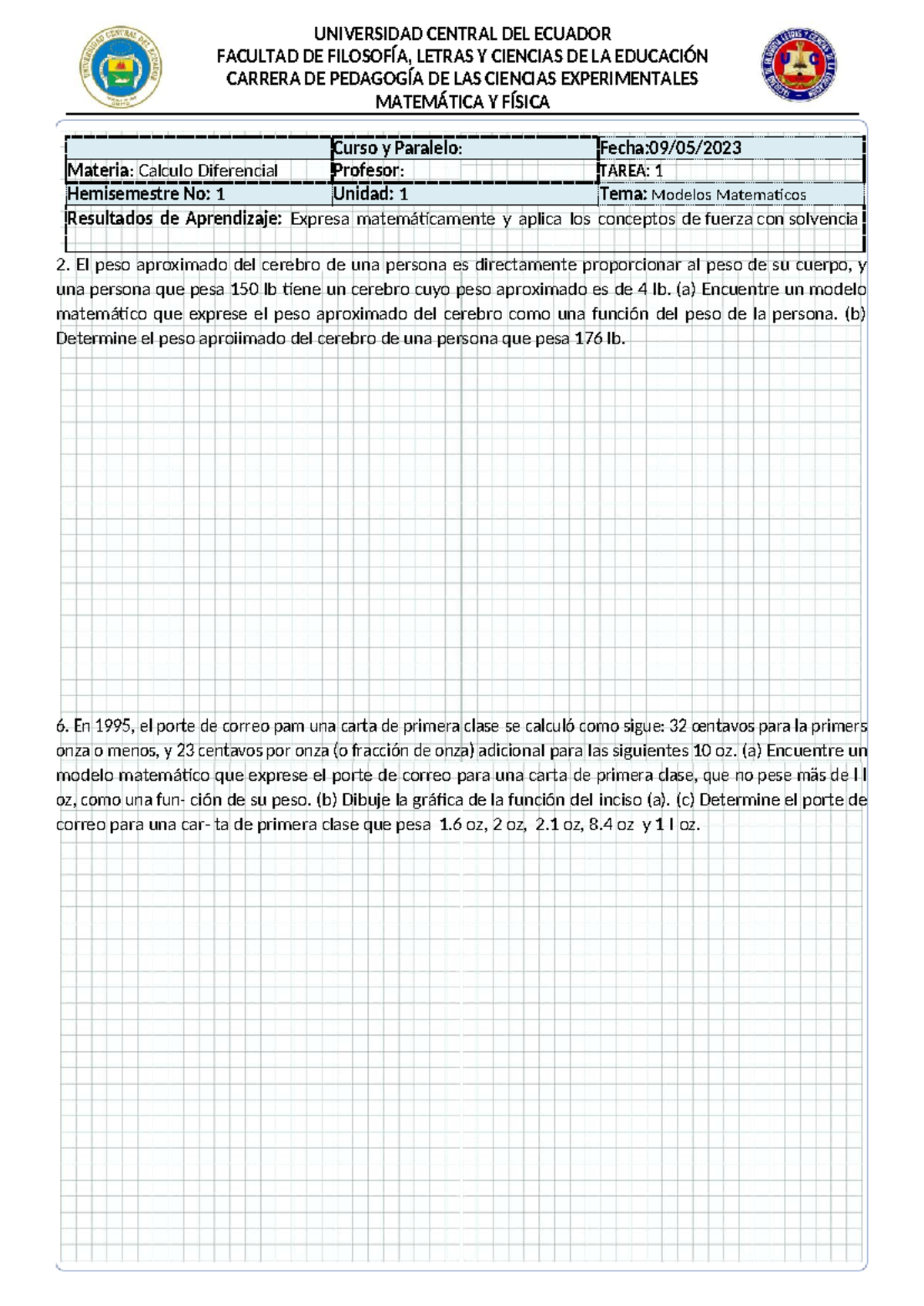 Tarea 1: Modelos Matemáticos en Cálculo Diferencial (Cálculo) - Studocu