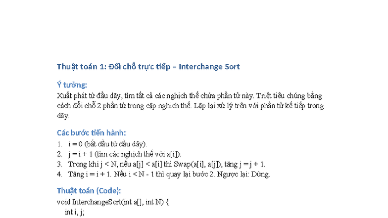 Thuật toán 1: Interchange Sort - Tổng Hợp và Phân Tích - Studocu