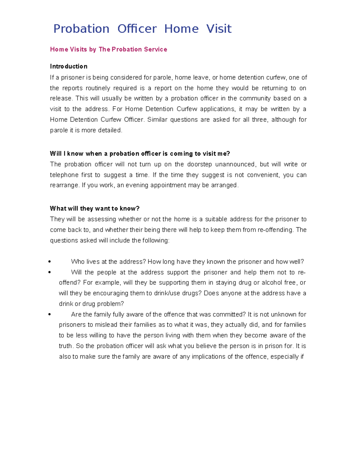 Probation Officer Home Visit Guidelines for Parole Consideration - Studocu