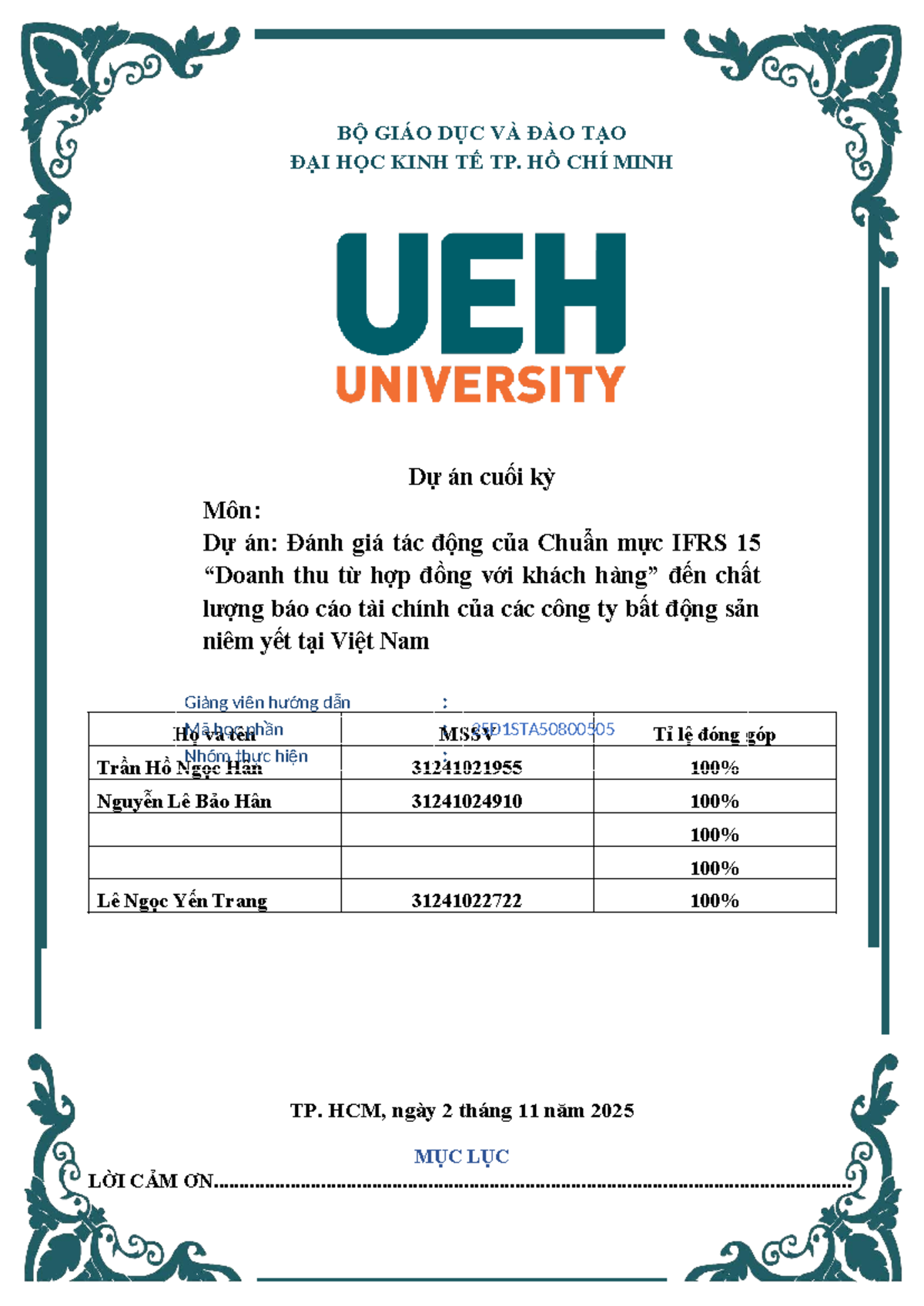 Đánh giá Tác động của IFRS 15 đến Chất lượng Báo cáo Tài chính - Dự án ...
