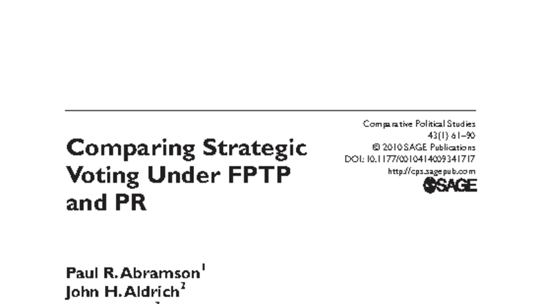 Comparing Strategic Voting in FPTP and PR Systems: Insights from ...