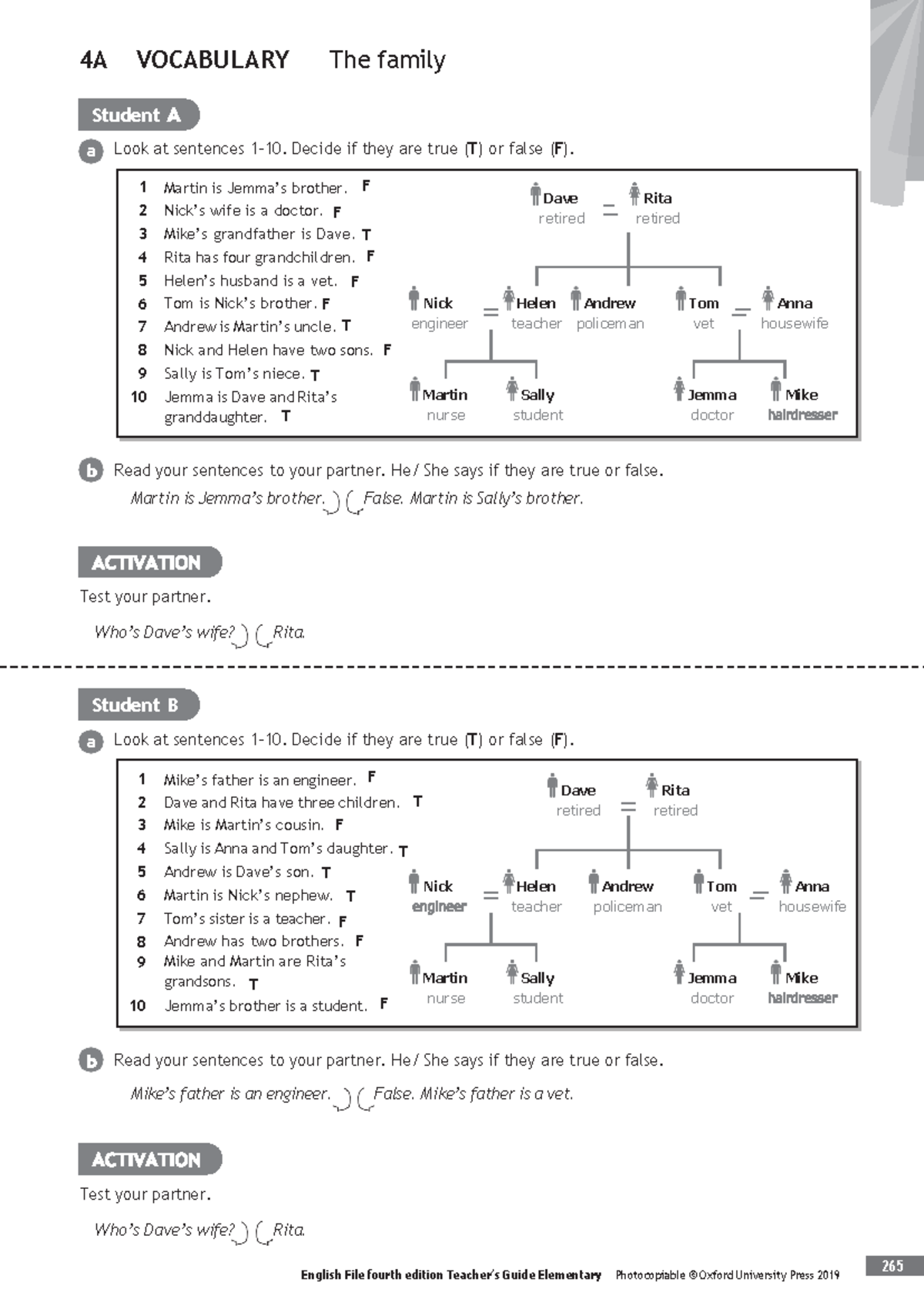 Vocab 4A - Family True/False Sentences Practice - Studocu