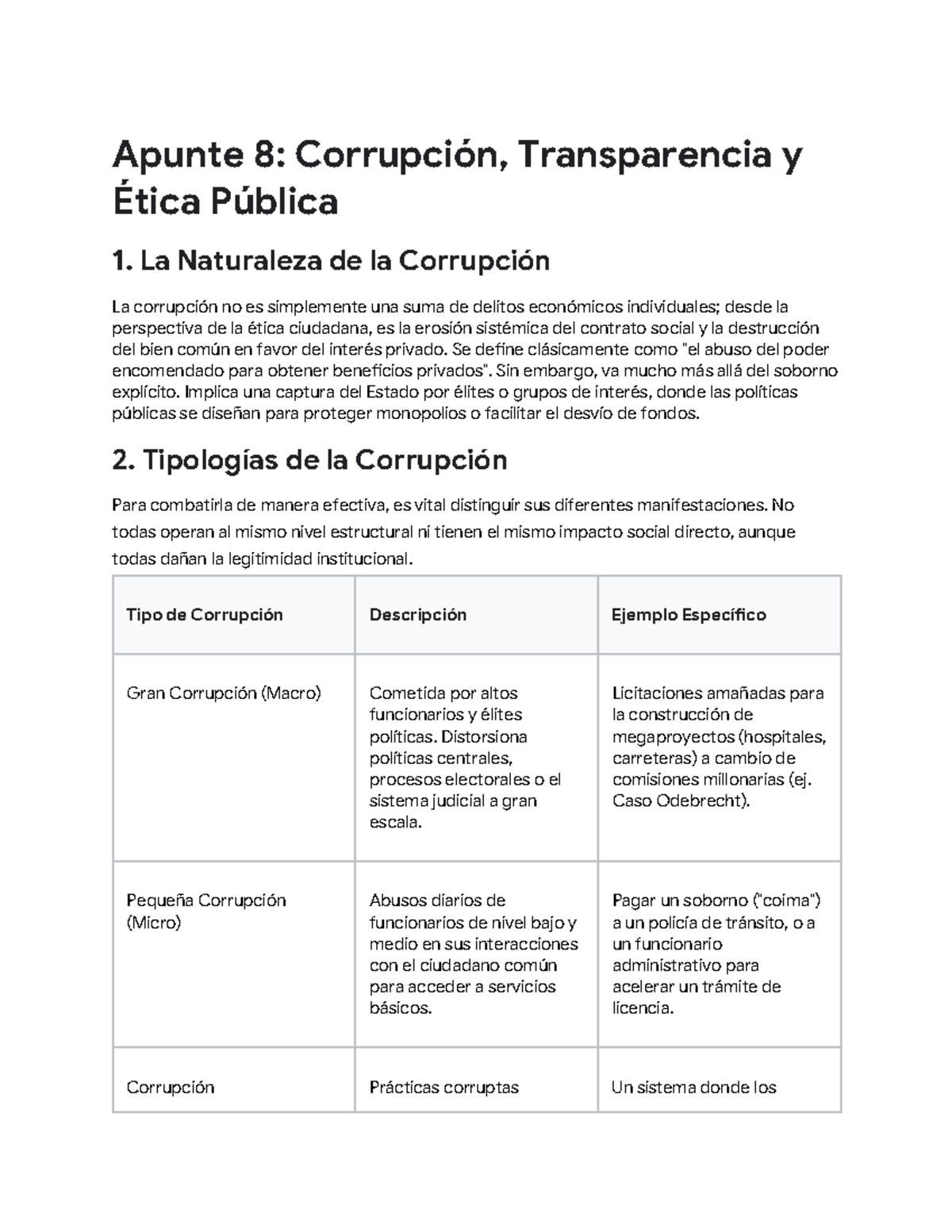 Apunte 8: Corrupción, Transparencia y Ética Pública - Análisis y ...
