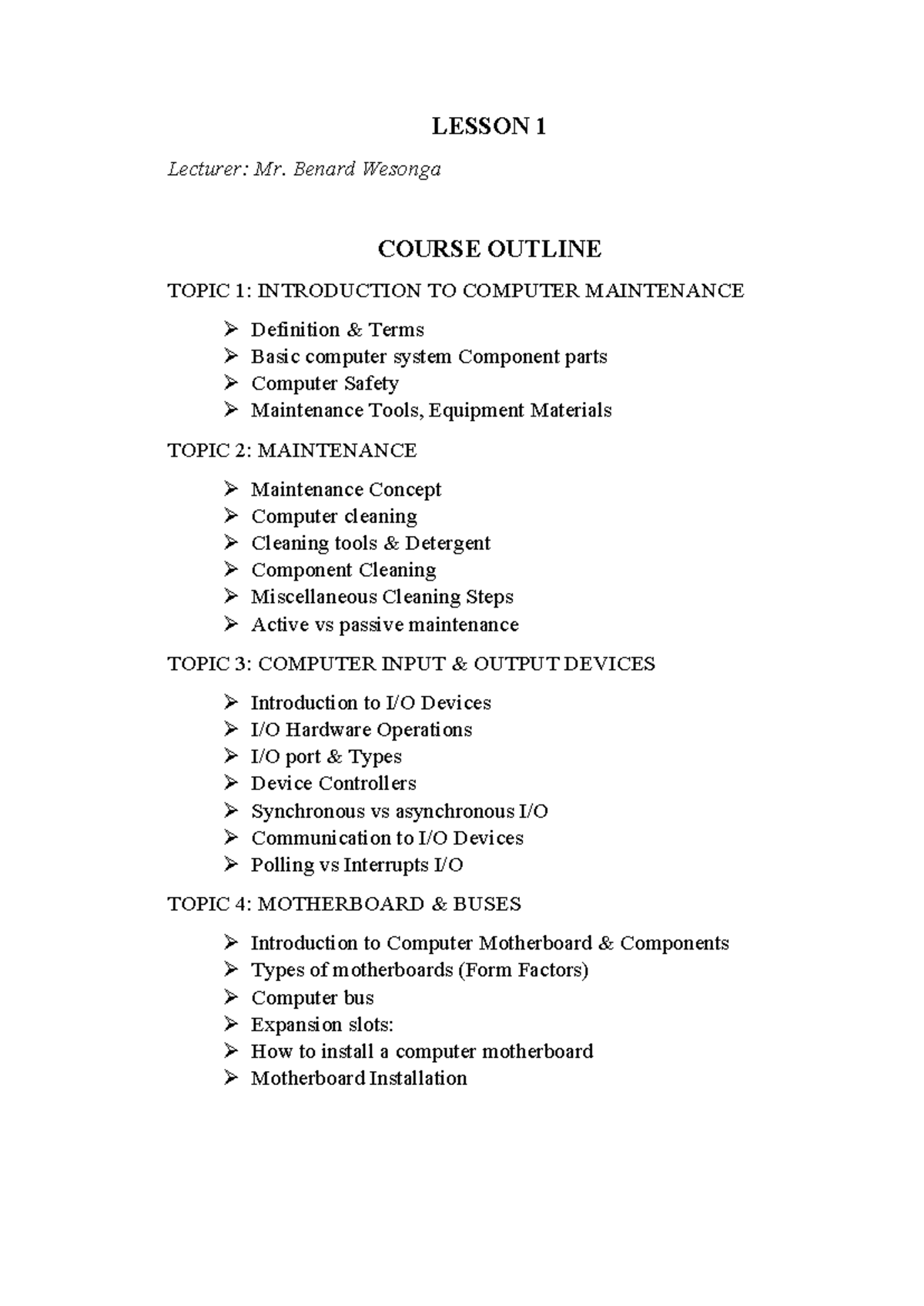 COMP 101: Lesson 1 - Introduction to Computer Maintenance Outline - Studocu