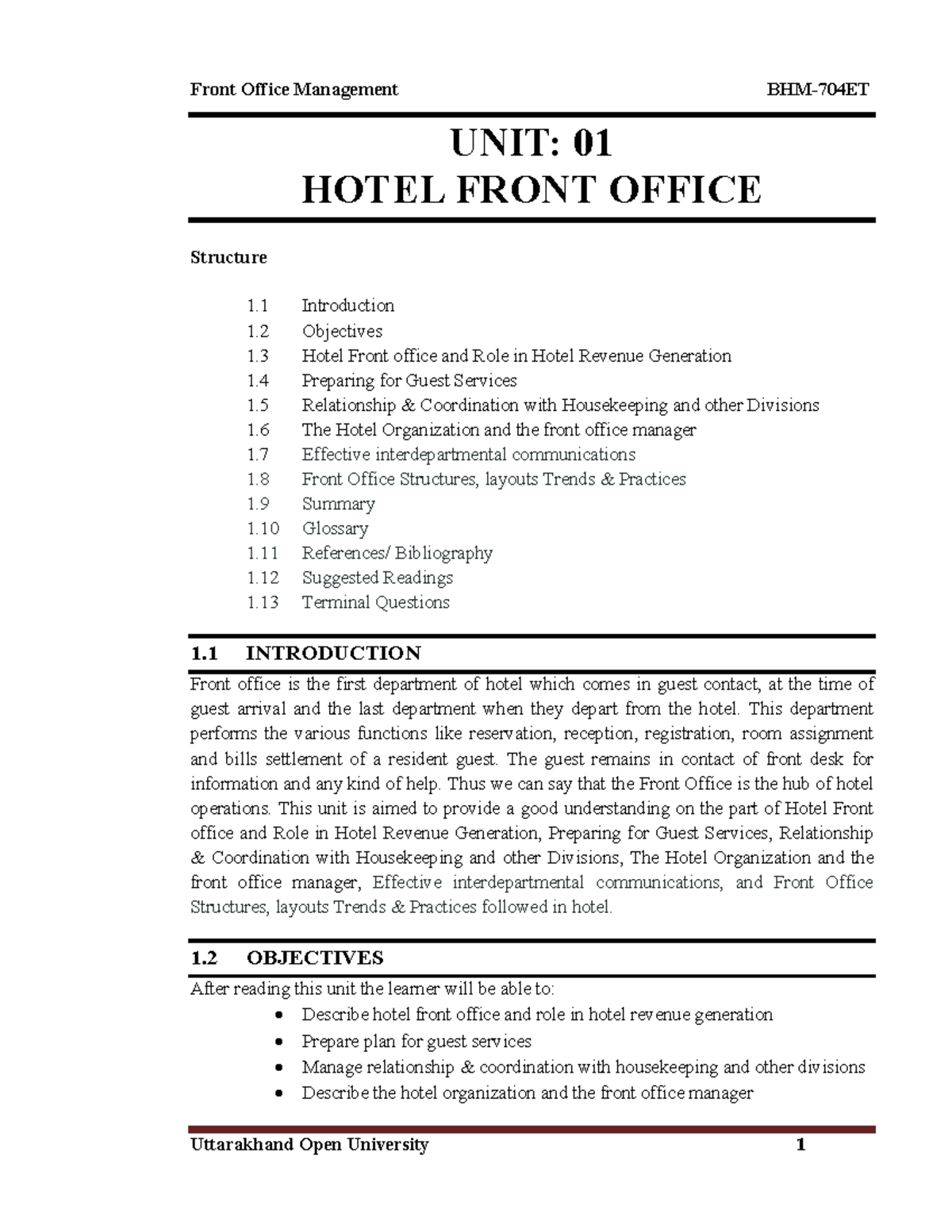 BHM-704ET Hotel Front Office: Key Concepts and Guest Service Notes ...