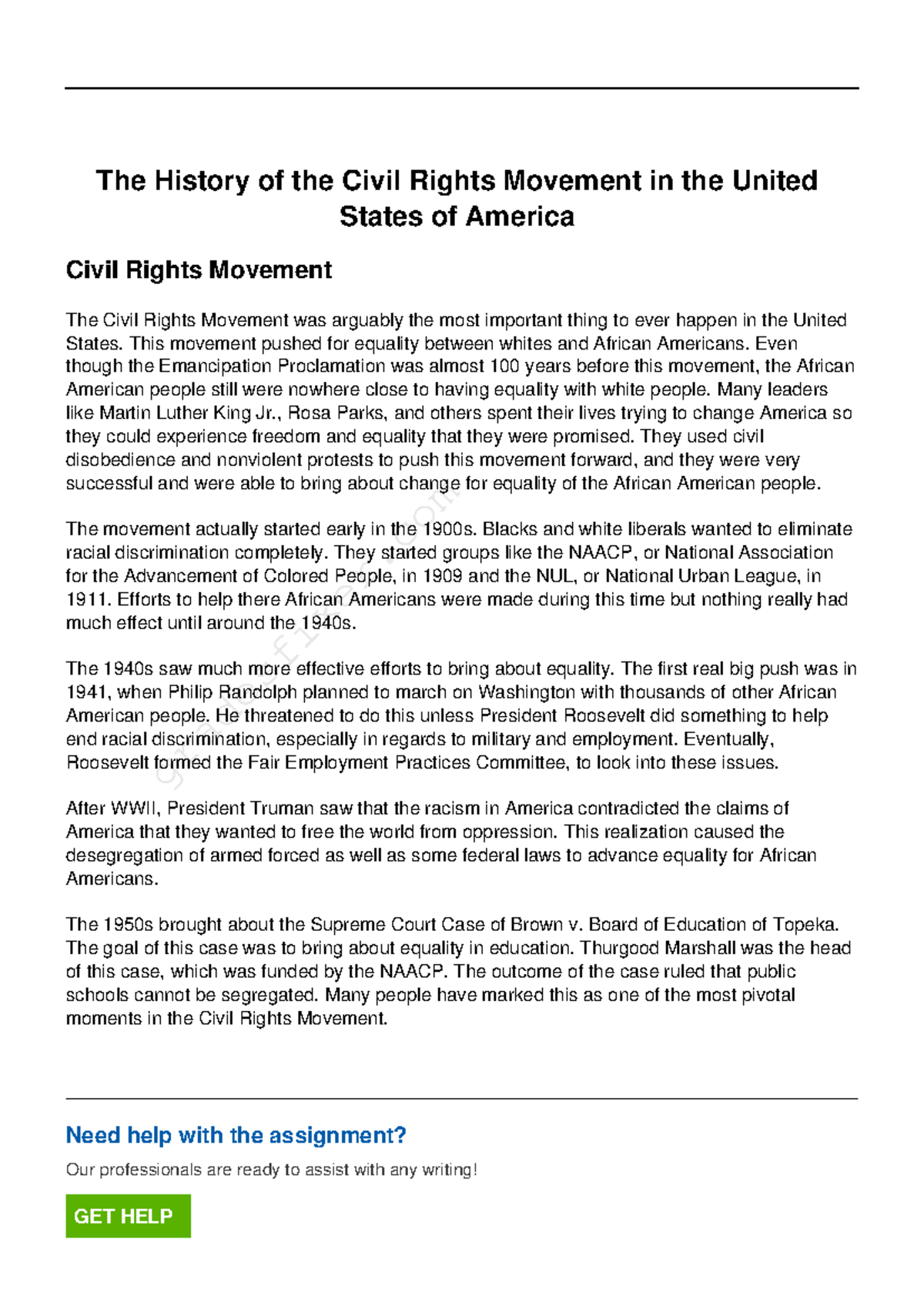 Civil Rights Movement in the USA: A Historical Overview Study - Studocu