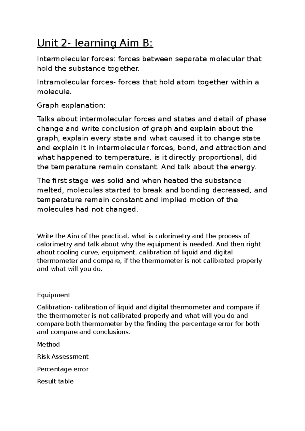 Unit 2 learning Aim B theory - Unit 2- learning Aim B: Intermolecular ...