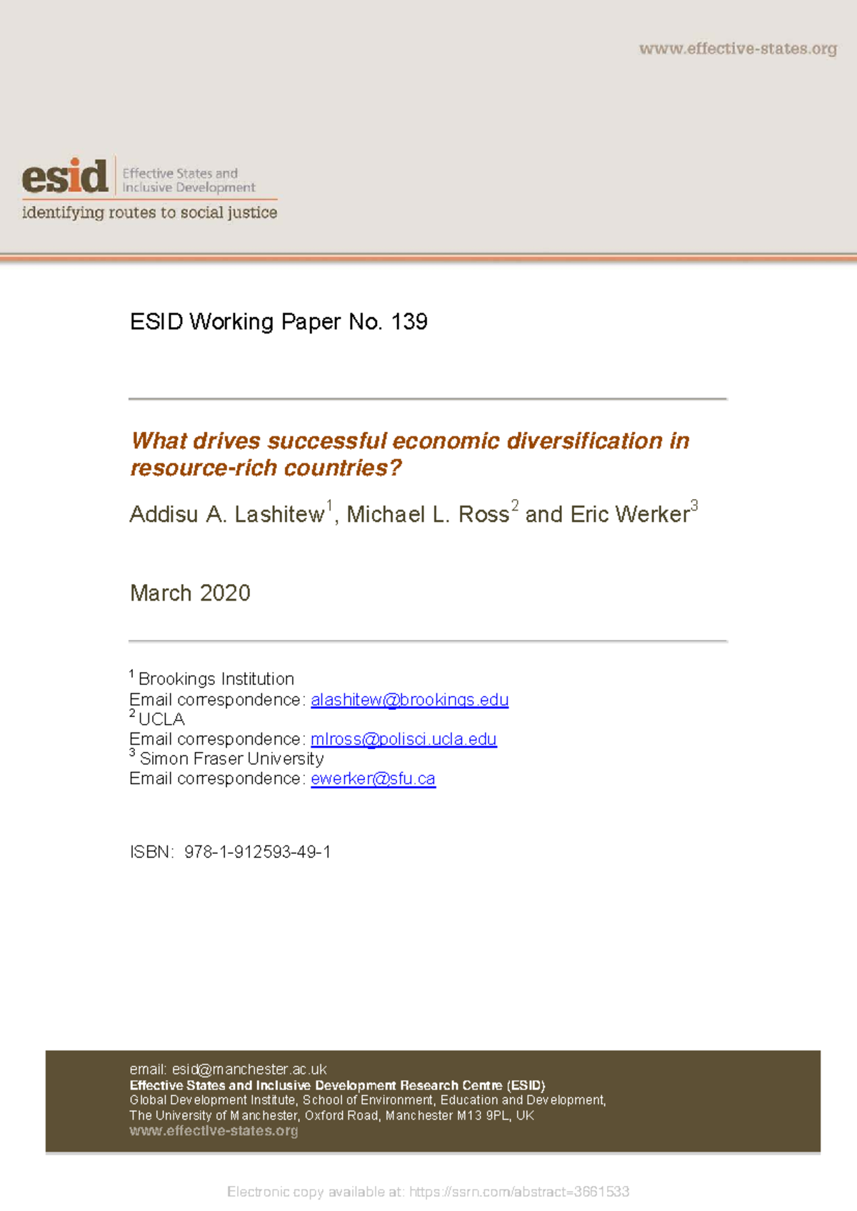 Economic Diversification in Resource-Rich Countries: ESID Paper No. 139 ...