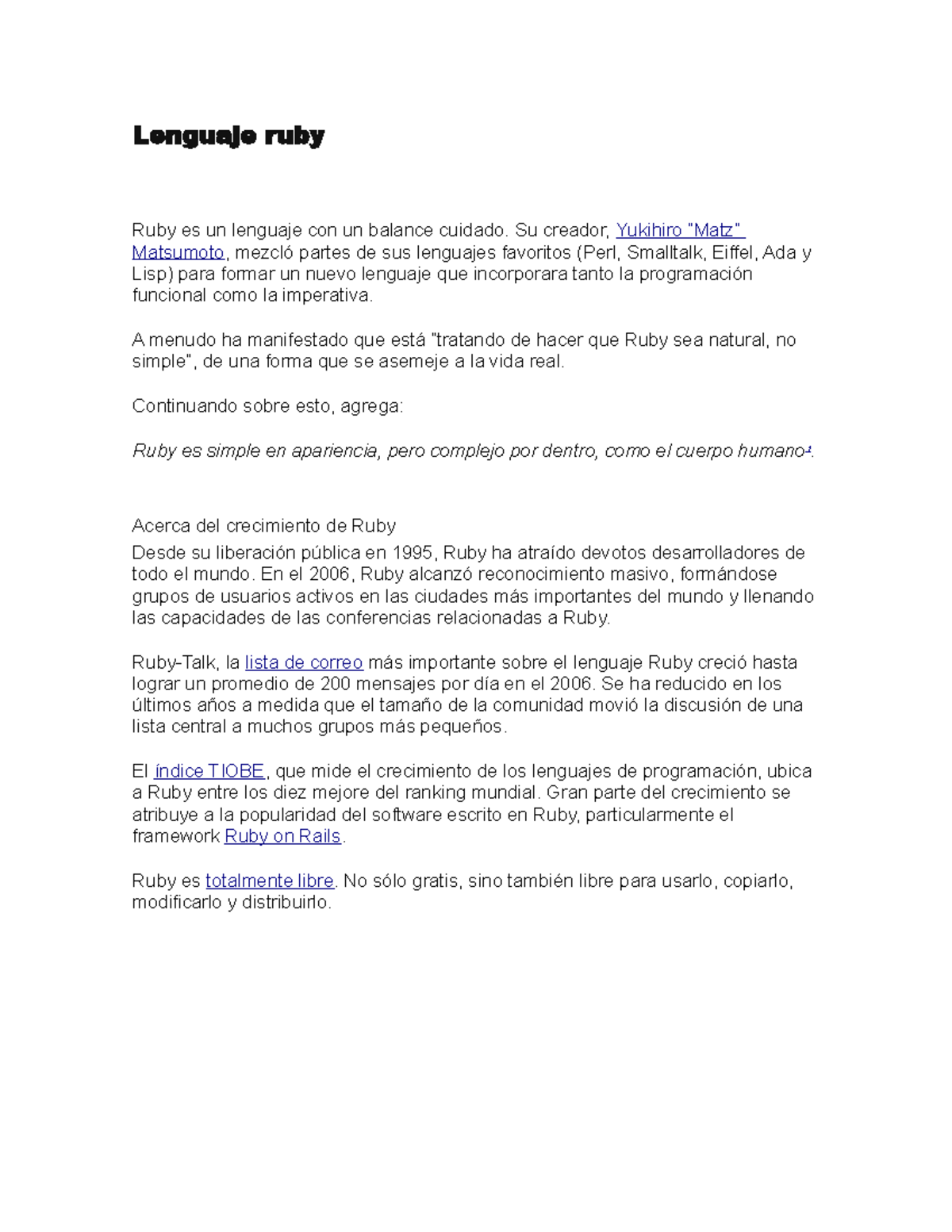 Lenguaje ruby - introducion a la programacion - Lenguaje ruby Ruby es ...