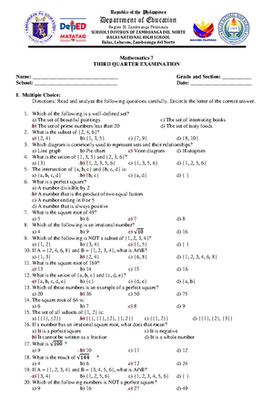 Mathematics 7 - Assessment - Mathematics 10 SECOND QUARTER EXAMINATION ...