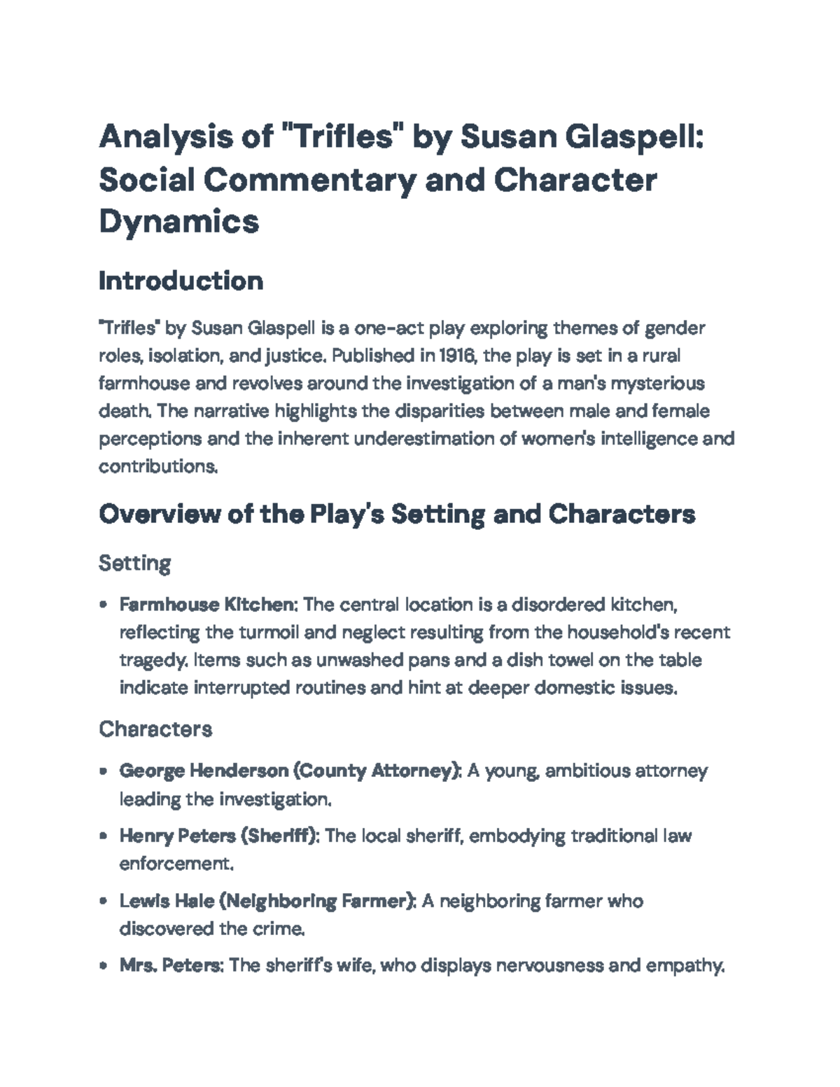 Analysis of "Trifles" by Susan Glaspell: Themes of Gender and Justice ...