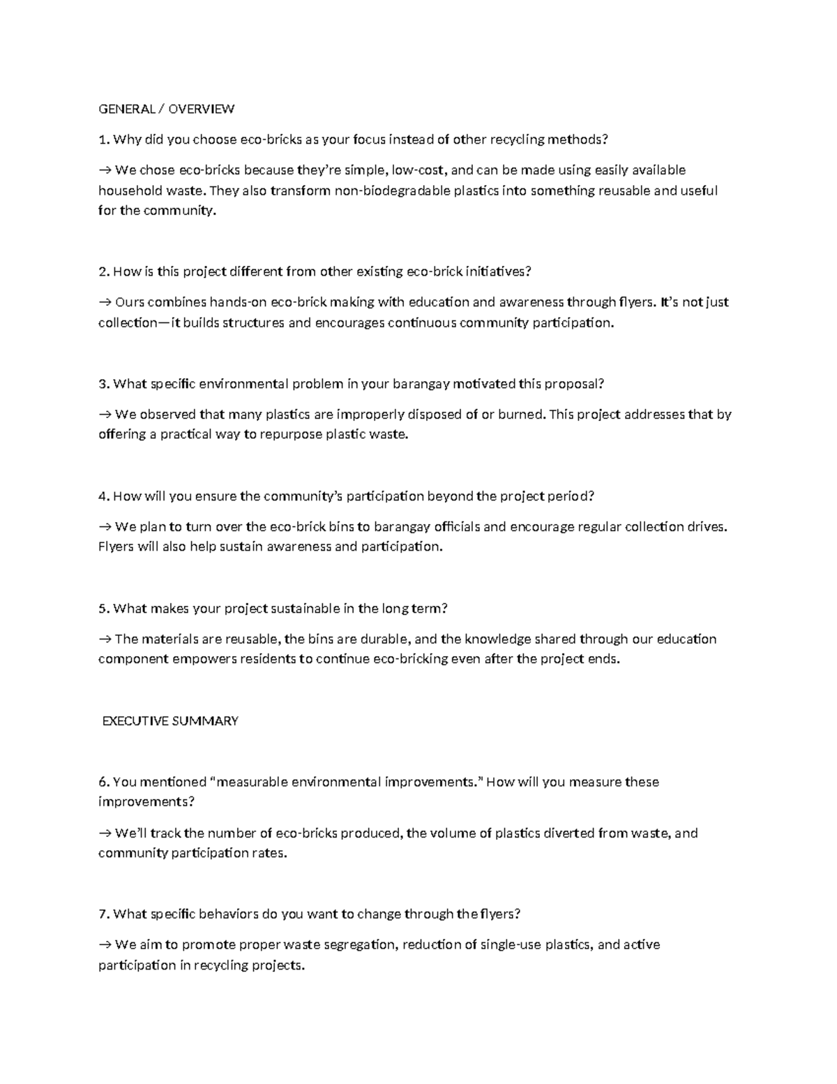 SUSTAINABLE PLASTIC RECYCLING INITIATIVE: PROJECT OVERVIEW & EXECUTION ...