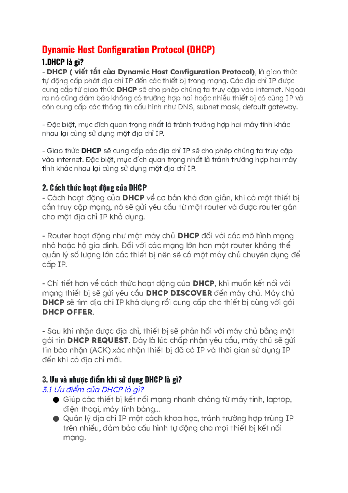 Dynamic Host Configuration Protocol (DHCP) - Các địa chỉ IP được cung ...